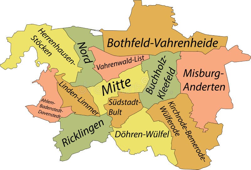 Pastel Map of Districts of Hanover, Germany Stock Vector - Illustration ...