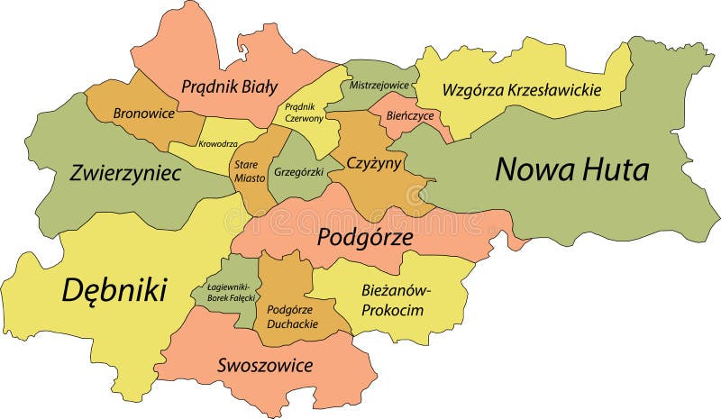 Pastel Map of Districts of Krakow, Poland Stock Vector - Illustration ...