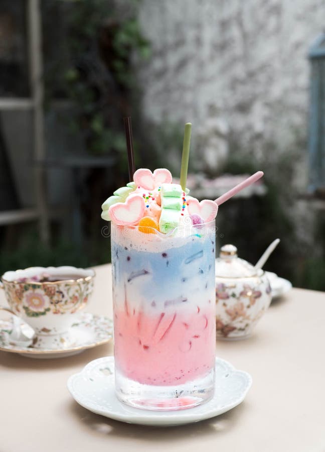 Pastel Milk Topping with Marshmallow and Pocky. Stock Image - Image of ...