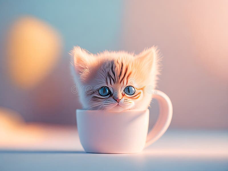 Pastel Minimal Concept of Cat in Hot Drink Cup. Ai Generative Stock ...