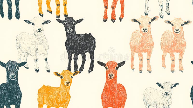 Pastel Minimal Goat Patterns in Unique Colors Stock Illustration ...