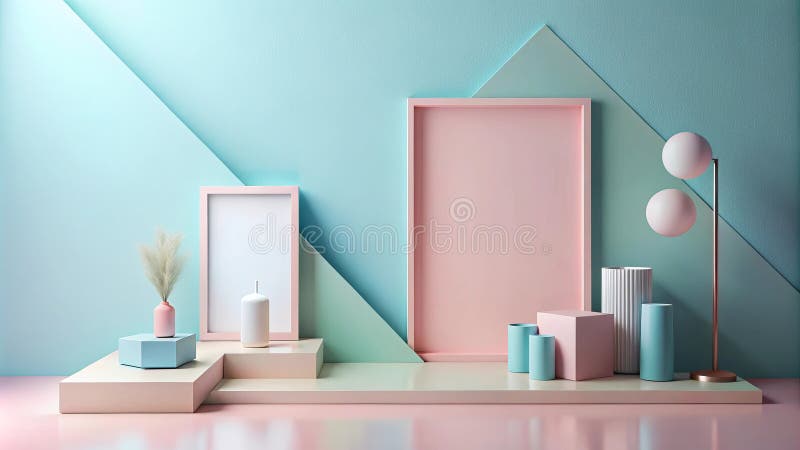 Pastel Minimalist Product Display with Geometric Shapes and Blank ...