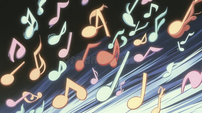 Pastel Music Notes Floating on Dynamic Dark Canvas Stock Illustration ...
