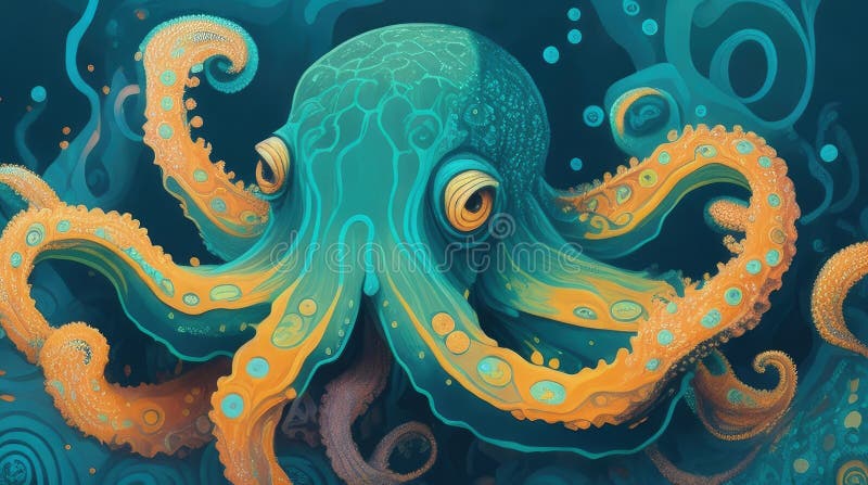 Pastel Octopus Pop Painting Stock Illustration - Illustration of bold ...
