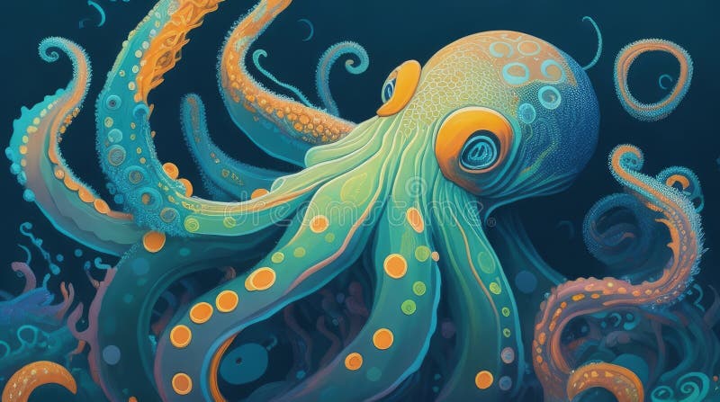 Pastel Octopus Pop Painting Stock Illustration - Illustration of ...