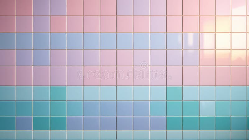 Pastel Offset Tile Pattern on Building Wall with Glowing Light in Semi ...