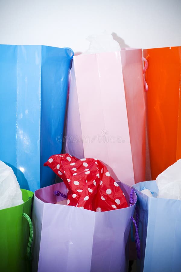 Pastel and Orange Assorted Paper Shopping Bags Stock Image - Image of ...