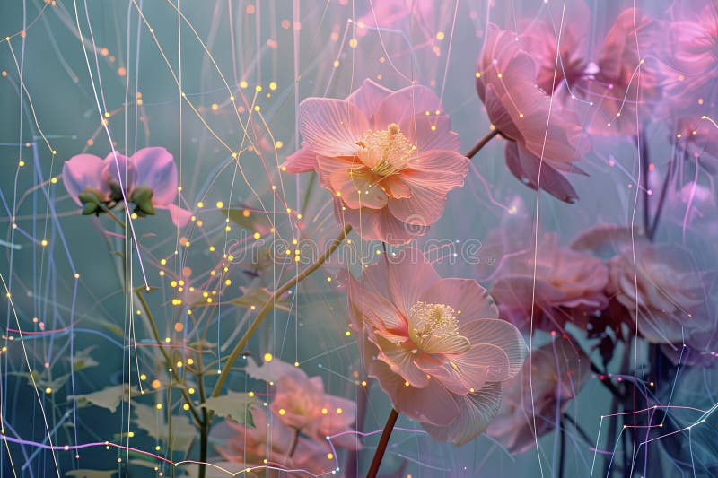 Pastel Palette Garden Illustration of Botanical Data Flows Stock ...