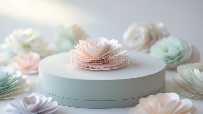 Pastel Paper Flowers Surround Circular Display Stand. Stock Photo ...
