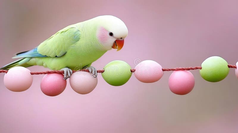 Pastel Parrot Perched on Beads, Spring Garden Blur Stock Photo - Image ...