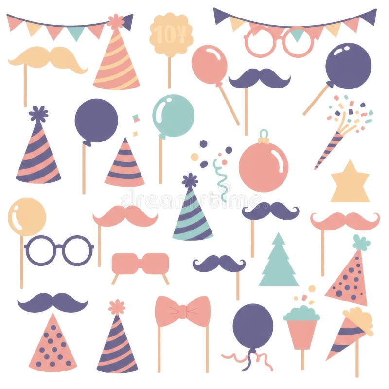 Pastel Party Photo Booth Props Collection Stock Illustration ...
