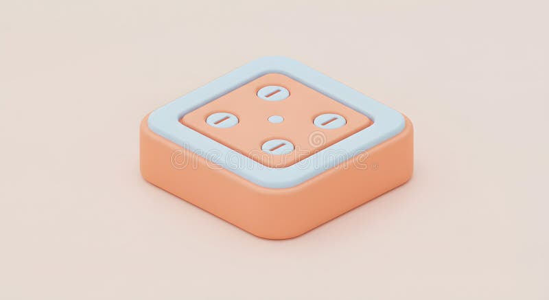 Pastel Peach and Blue 3D Rendered Square Button with Four Circular ...
