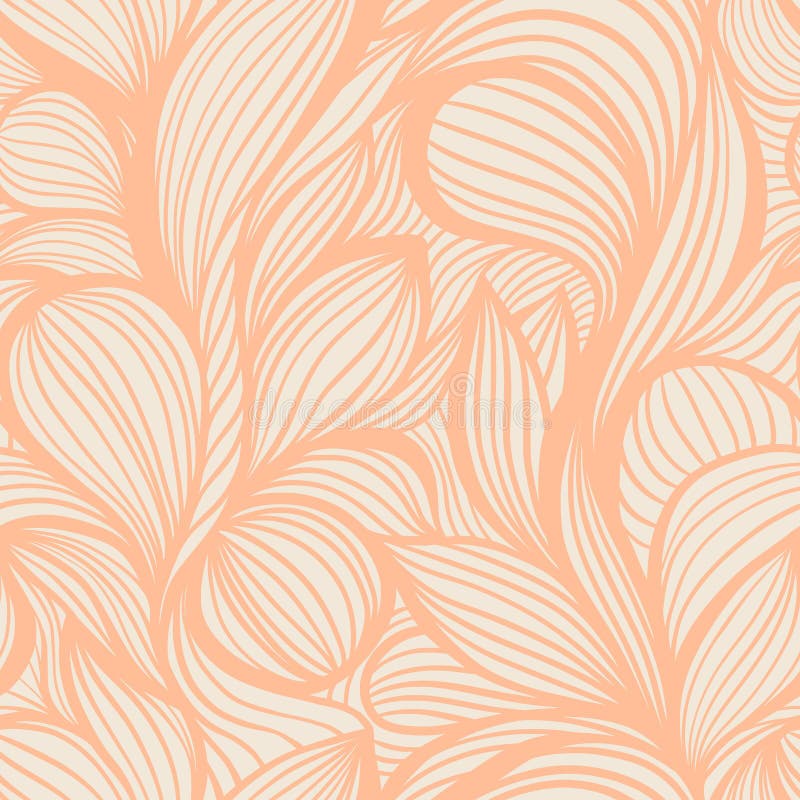 Pastel Peach Line Art Wavy Lines Vector Seamless Pattern for Textile ...