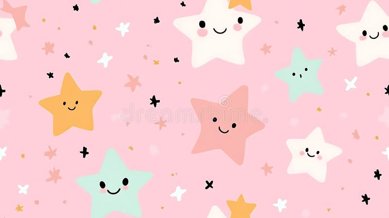Pastel Pink Background with Cute Happy Stars Seamless Pattern Stock ...