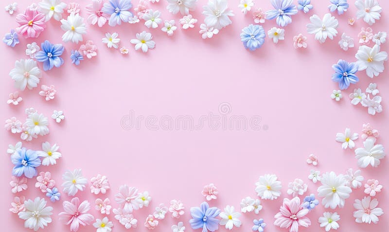 Pastel Pink Background with Delicate Small Flowers Forming a Frame ...