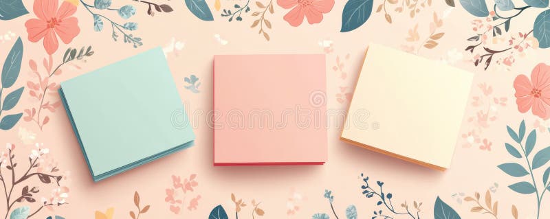 Pastel Pink Background Featuring Three Blank Sticky Notes in Vibrant ...