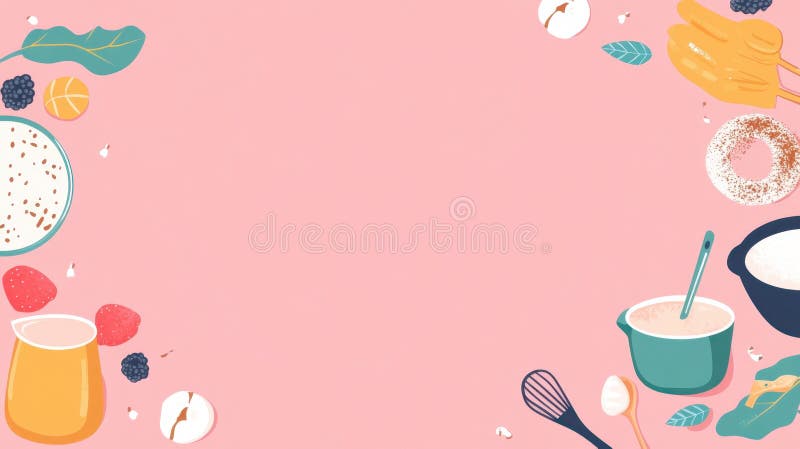 A Pastel Pink Background Featuring a Whimsical Illustration of Various ...