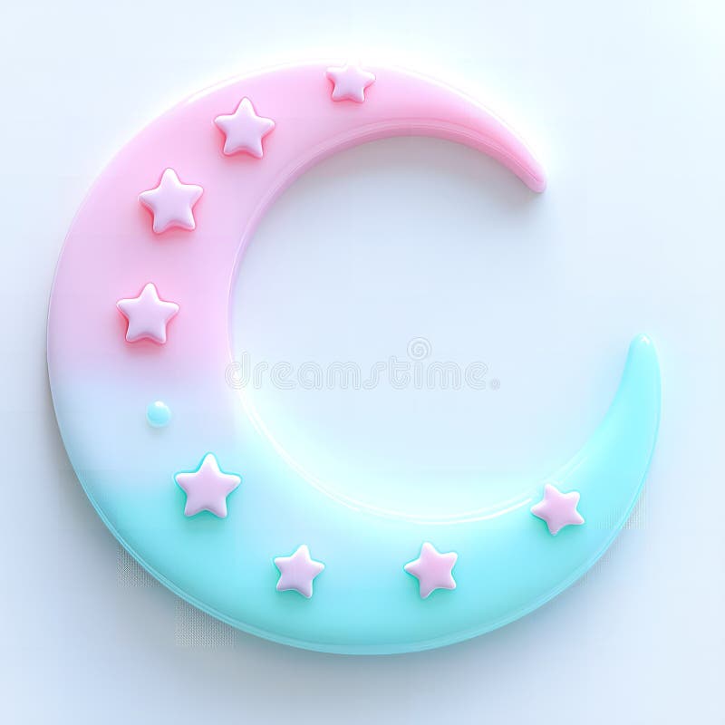 Pastel Pink and Blue Crescent Moon with Stars Dreamy Night Sky Design ...