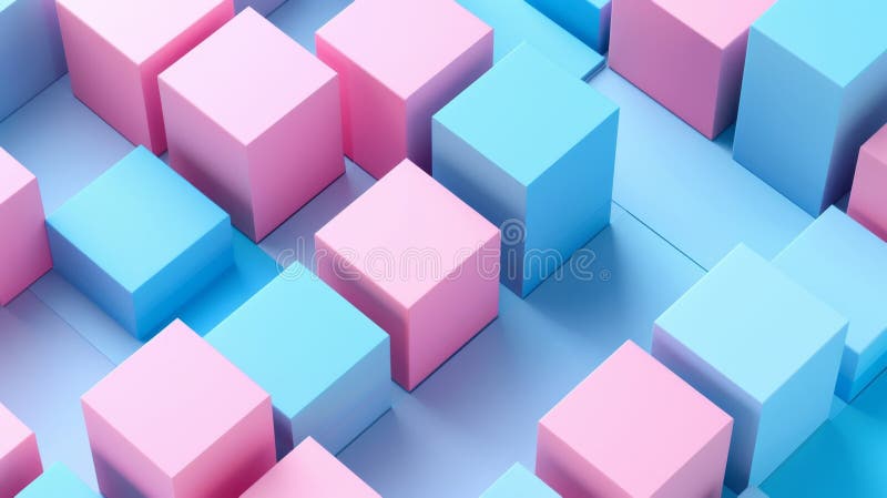 Pastel Pink and Blue 3D Cube Pattern on Soft Two-Tone Geometric ...