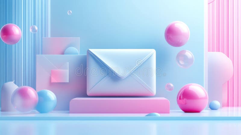 Pastel Pink and Blue 3D Render of an Email Envelope Stock Illustration ...