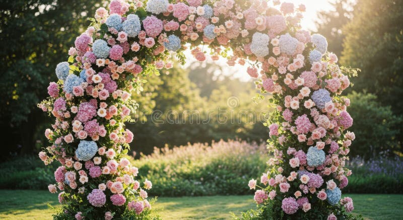 Pastel Pink and Blue Floral Wedding Arch Stock Illustration ...