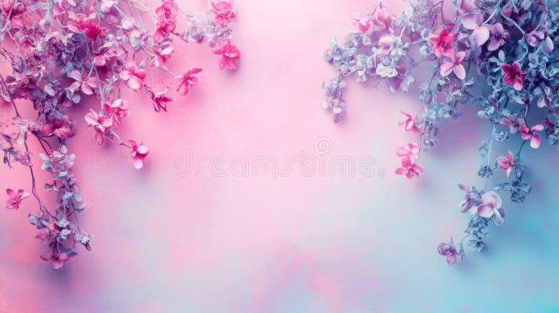 Pastel Pink and Blue Flowers Frame Background Stock Illustration ...