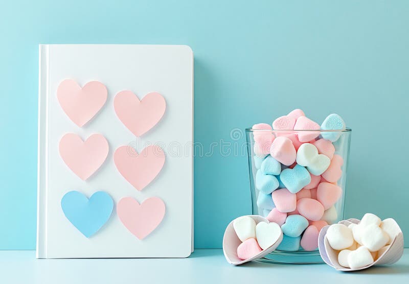 Pastel Pink Blue Heart Marshmallows Notebook High Quality Image Stock ...