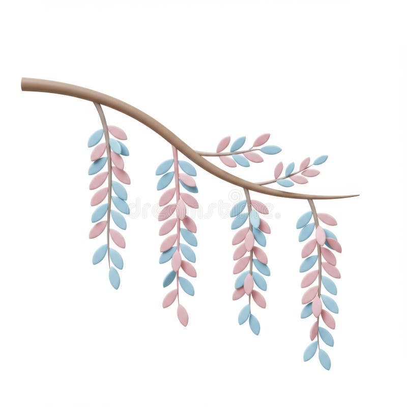 Pastel Pink and Blue Leafy Branch 3D Render Stock Illustration ...