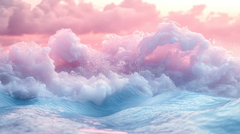 Pastel Pink and Blue Ocean Waves at Sunrise Stock Illustration ...