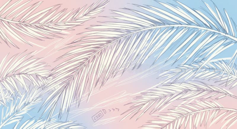 Pastel Pink and Blue Palm Leaves Background Stock Illustration ...