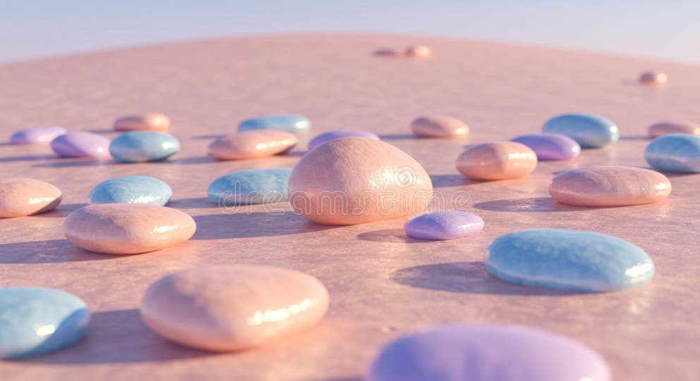Pastel Pink and Blue Shiny Stones on Soft Surface Stock Illustration ...