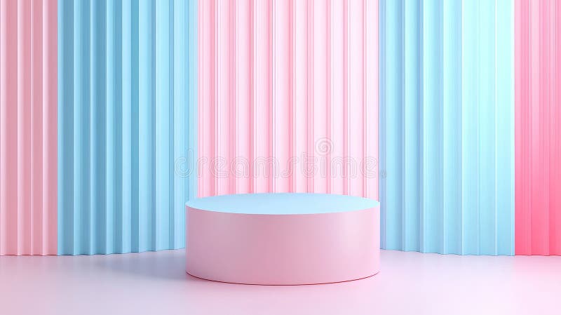 Pastel Pink and Blue Stage with Vertical Stripes, Modern Interior ...