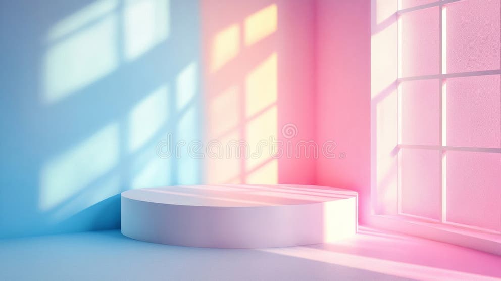 Pastel Pink and Blue Studio Room with Circular Display Platform Stock ...