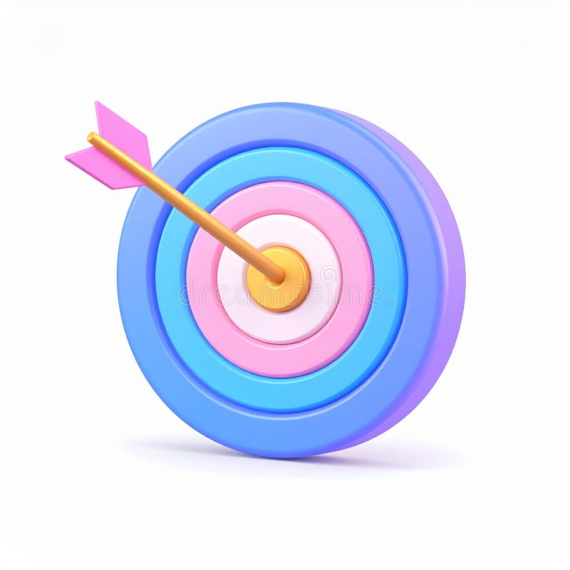Pastel Pink Blue Target with Gold Arrow 3D Render Stock Illustration ...