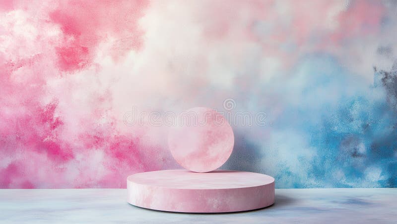 Pastel Pink and Blue Watercolor Background with Round Display Platform ...