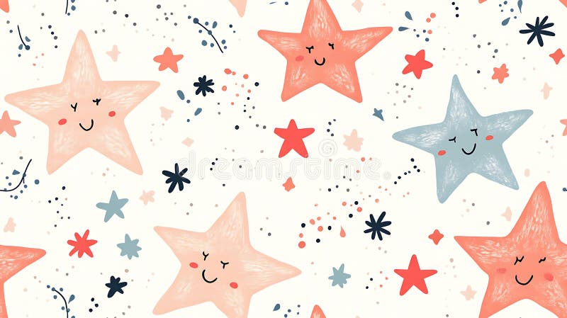 Pastel Pink Blue Whimsical Star Seamless Pattern Background Stock ...