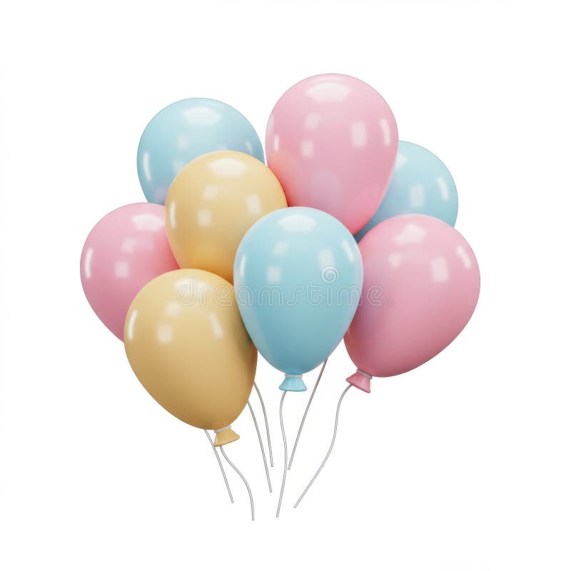 Pastel Pink Blue Yellow Balloons Bunch on White Stock Illustration ...