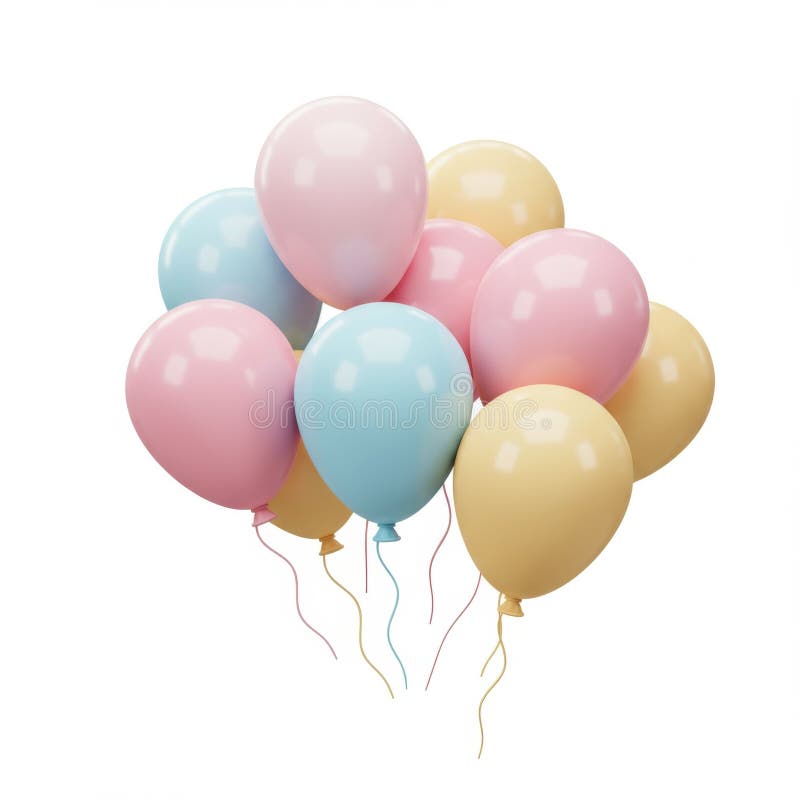 Pastel Pink Blue Yellow Balloons on White Background Stock Illustration ...