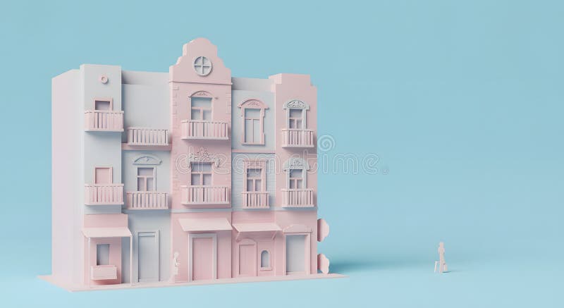 Pastel Pink Building Minimalist 3D Render: a Charming Architectural ...