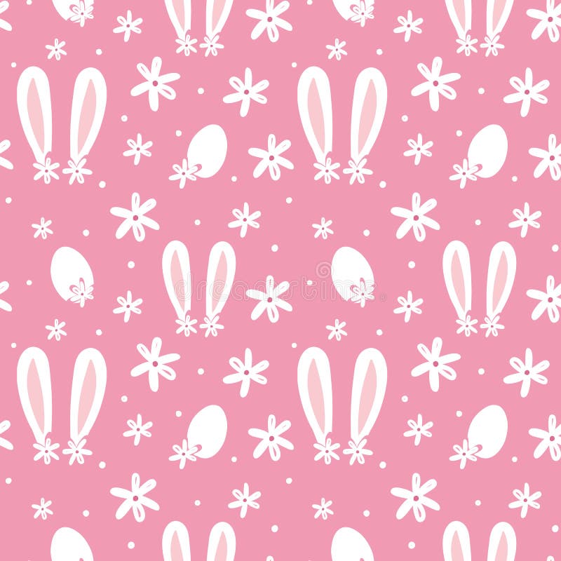 Pastel Pink Bunny Ears, Egs and Daisy Vector Seamless Pattern. Easter ...