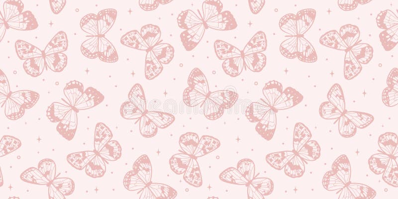 Pastel Pink Butterfly Vector Pattern, Seamless Repeating Background Tile, Cute Wallpaper Design ...