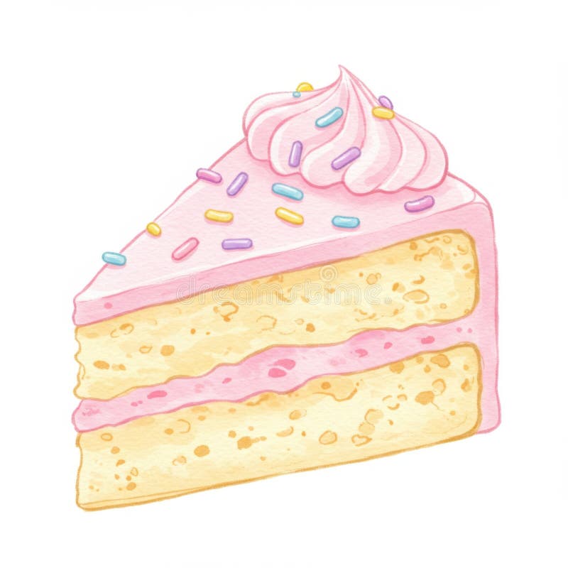Pastel Pink Cake Slice with Sprinkles Stock Illustration - Illustration ...