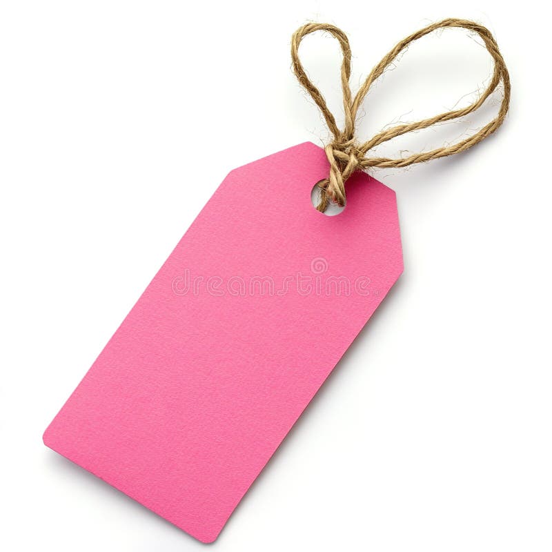 Pastel Pink Cardboard Label with Jute String Isolated on White ...