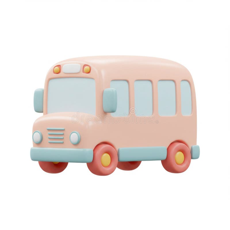 Pastel Pink Cartoon School Bus 3D Render Stock Illustration ...