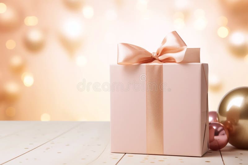 Pastel Pink Color Gift Box with Ribbon and Bow. Stock Photo - Image of ...