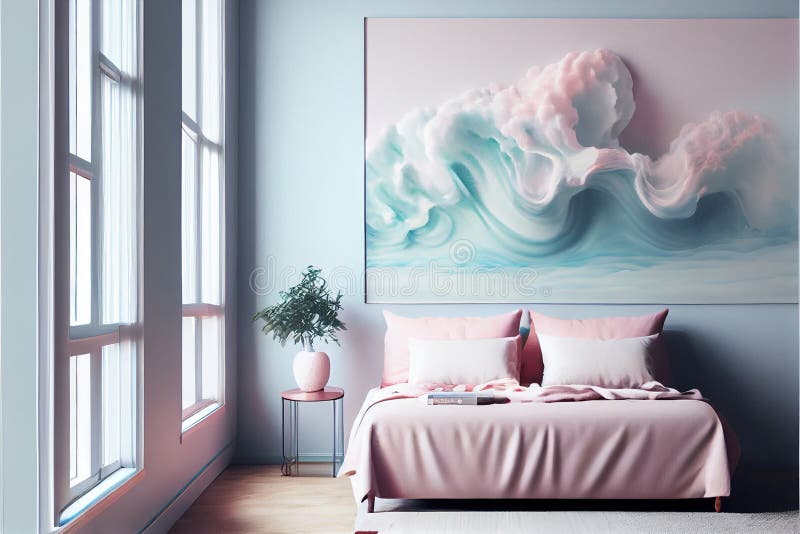 Pastel Pink Comfortable Sofa in Pink Living Room Interior, AI Generated ...