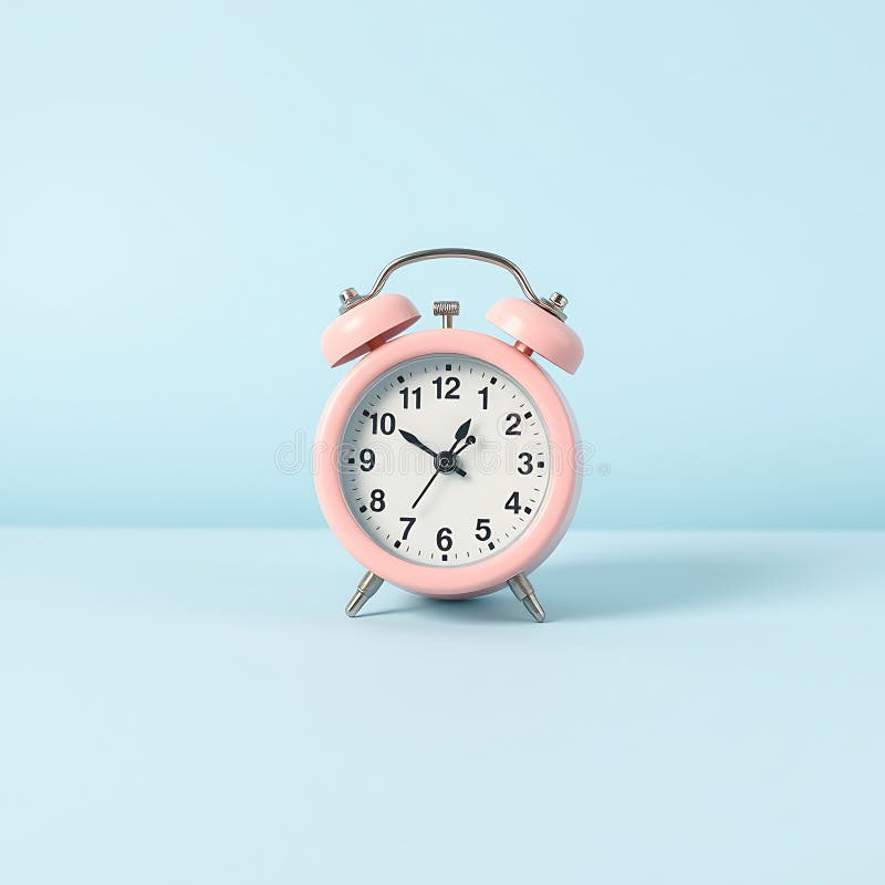 A Pastel Pink Compact Desk Timer on a Soft Blue Backdrop Stock ...
