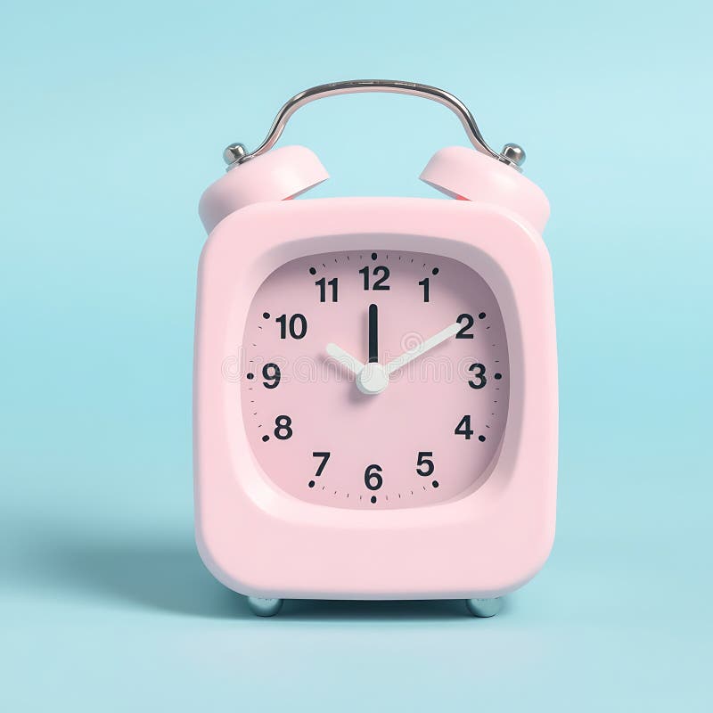 A Pastel Pink Compact Desk Timer on a Soft Blue Backdrop Stock ...