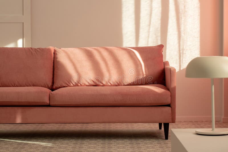 Pastel Pink Couch in White Living Room Interior, Copy Space on Empty ...