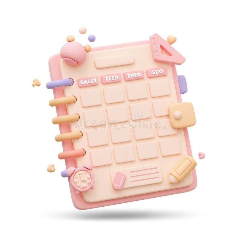 Pastel Pink 3D Rendered Monthly Planner Stock Illustration ...